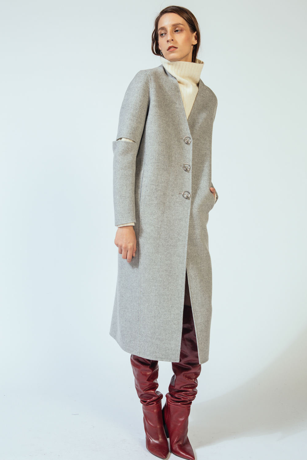 Double-faced wool cut-out coat - I M M I