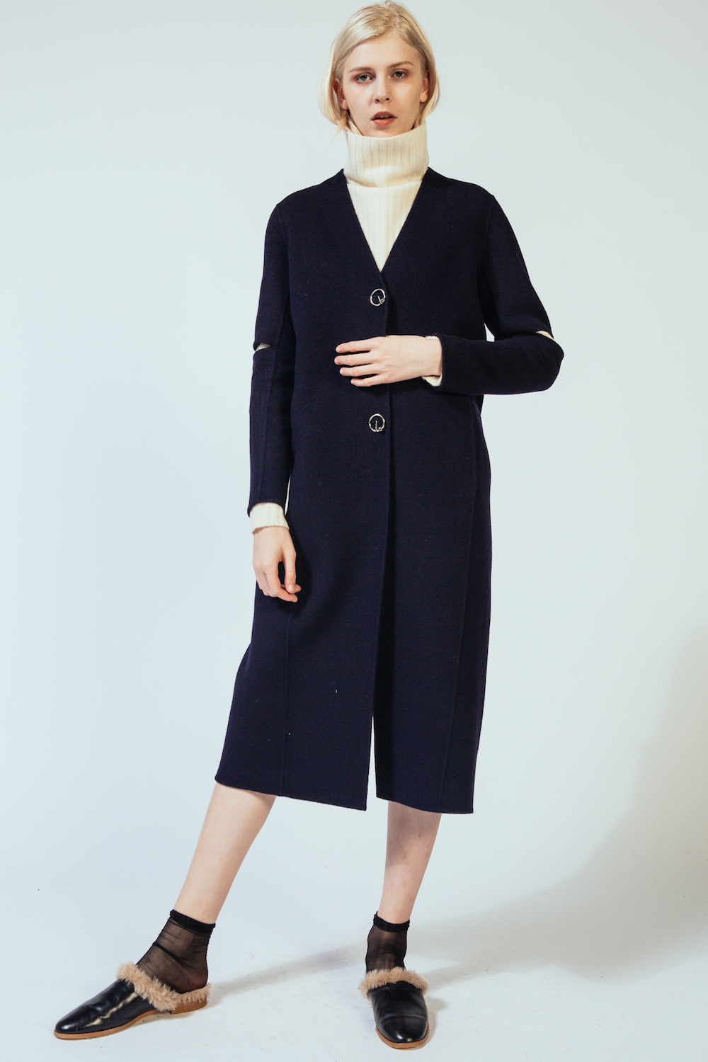 Double-faced wool cut-out coat - I M M I