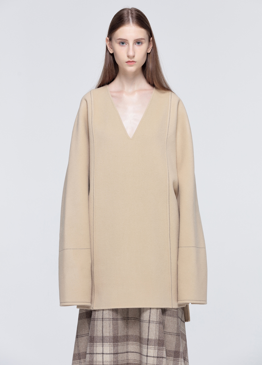 V-neck button opening wool cape - I M M I
