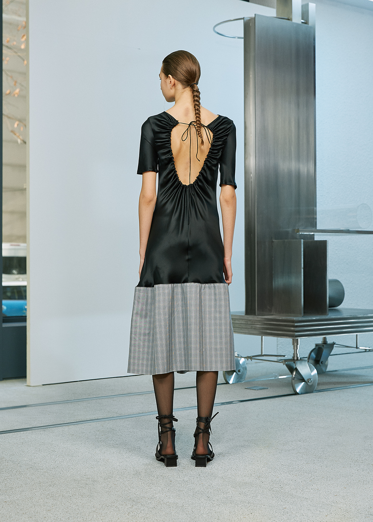 Plaid stitching silk dress 191DS080A - I M M I